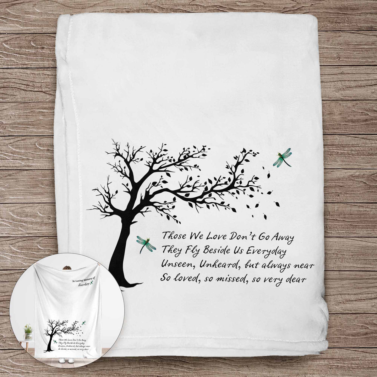 In Loving Memory Blanket | Custom Name Memorial Blanket With Dragonfly ...