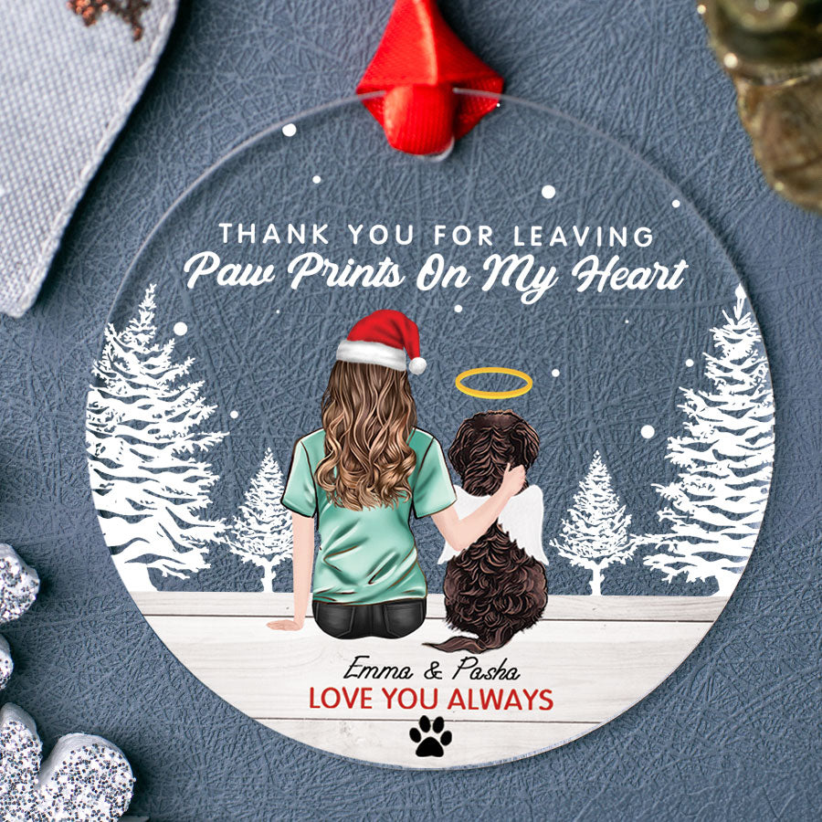 Personalized Dog Memorial Ornament | Paw Prints On My Heart Ornament ...