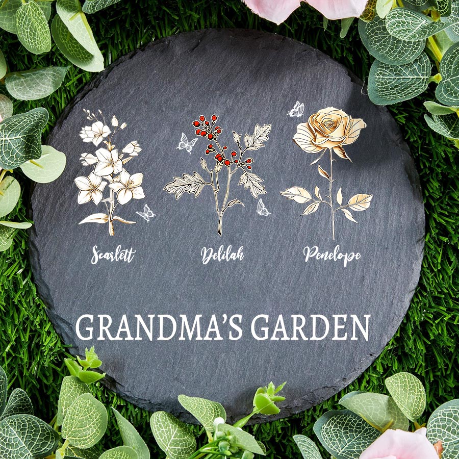 Personalized Grandma Garden Stones | Birth Flower Garden Stepping Stone ...