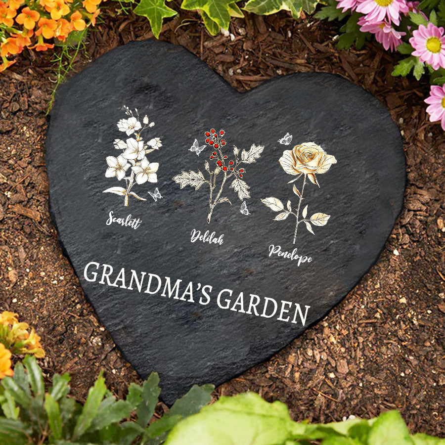 Personalized Grandma Garden Stones | Birth Flower Garden Stepping Stone ...