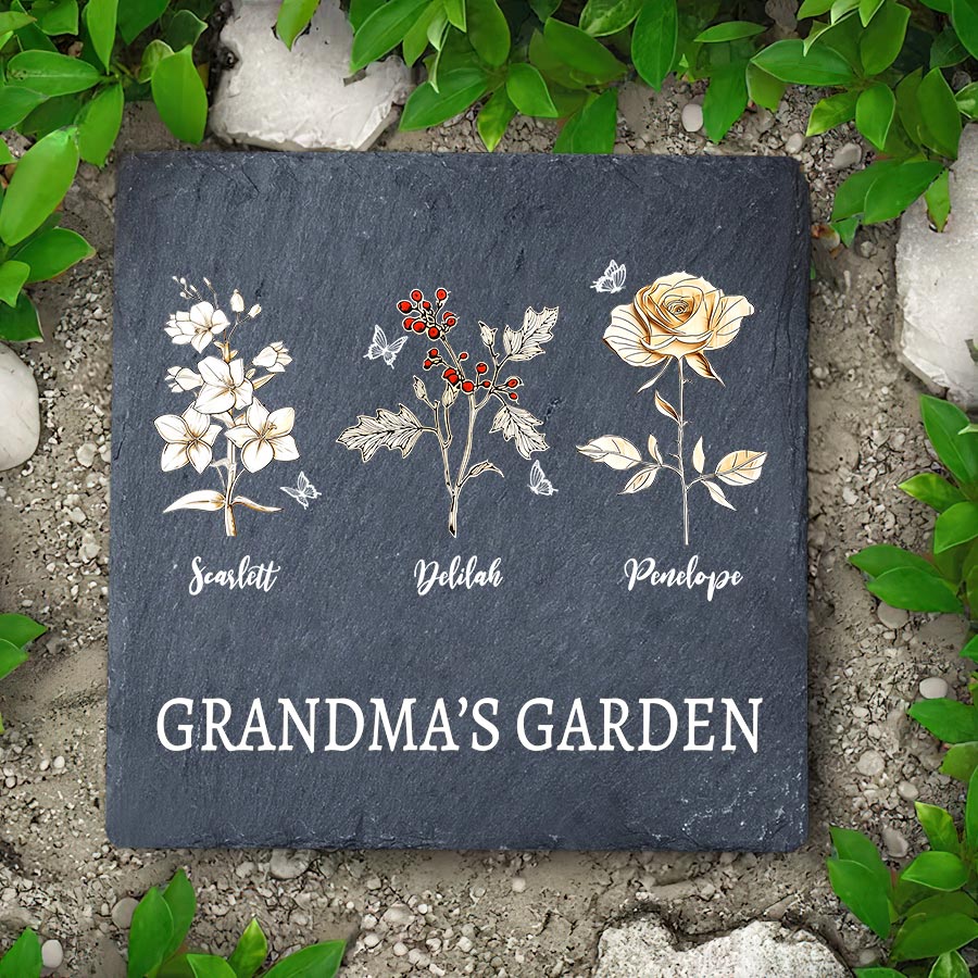 Personalized Grandma Garden Stones | Birth Flower Garden Stepping Stone ...