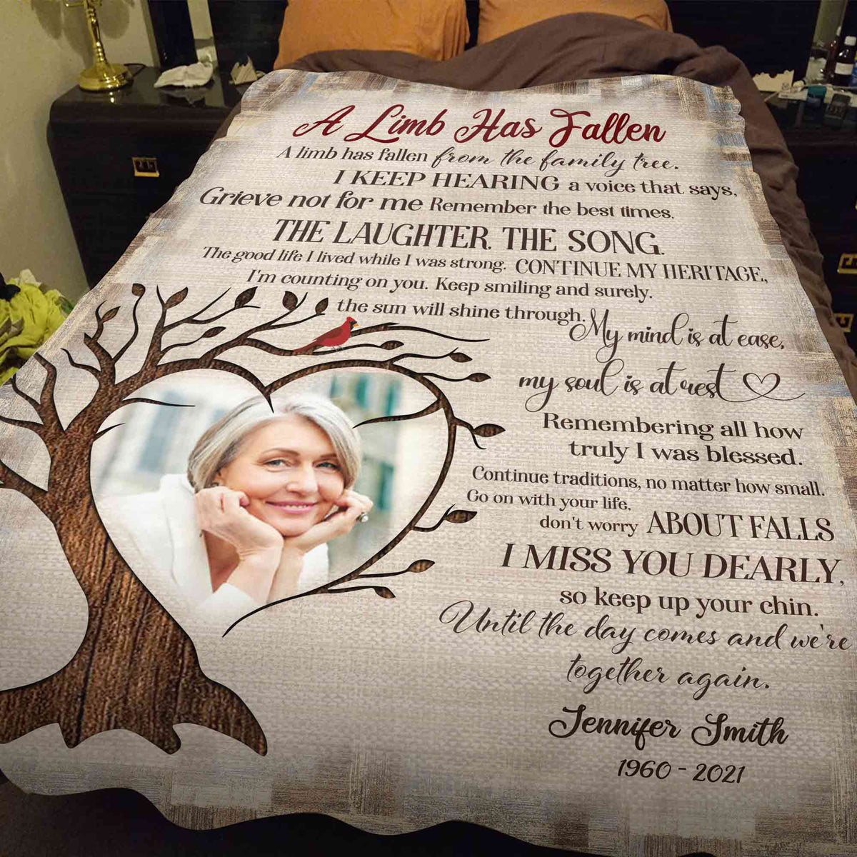 A Limb Has Fallen Memorial Blankets, Customized Red Cardinal Gift For ...