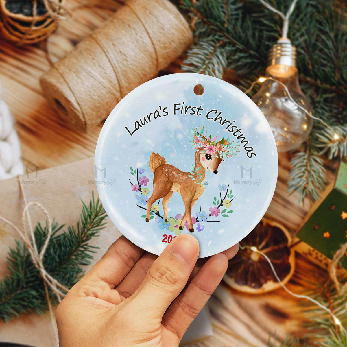 Babys First Christmas Ornament Personalized | Custom Deer Ornament ...