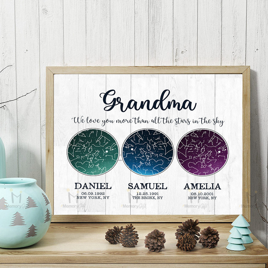 Personalized Gifts for Grandma on Mothers Day | Custom Star Map Canvas ...