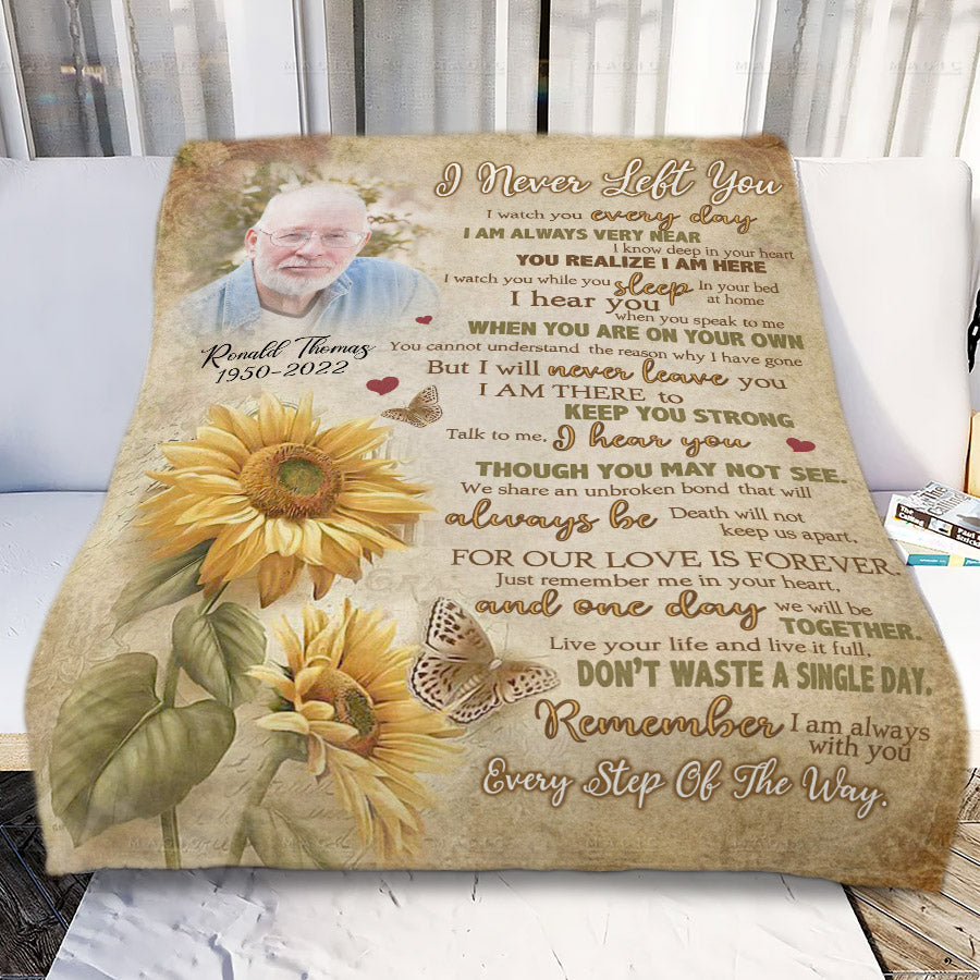 Grandpa Memory Gift | I Never Left You Sunflower Custom Photo Blanket ...