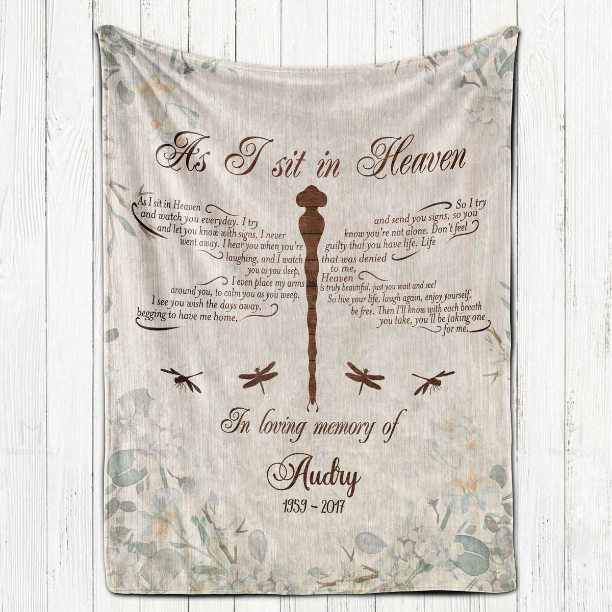 Custom Dragonfly Remembrance Blanket, Personalized Memorial Gift, as I ...
